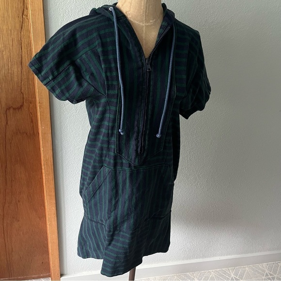 Sacai | Dresses | Sacai Sz 2 M Navy Blue Green Striped Hooded Dress ...